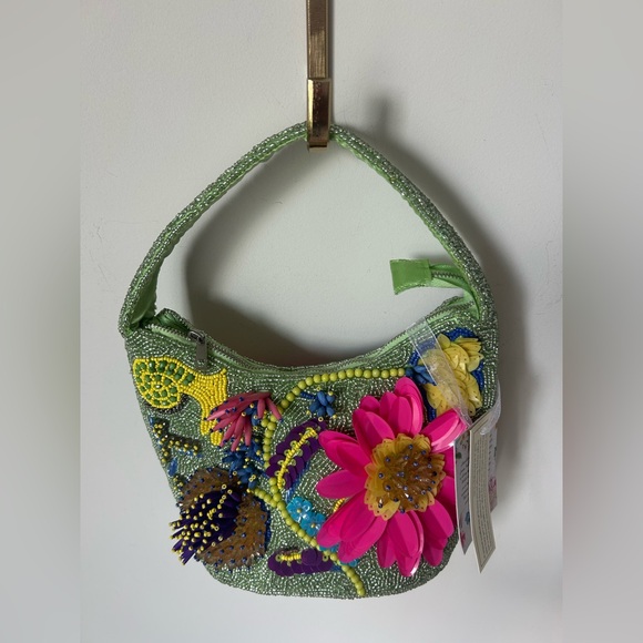 Bags | Viral Beaded Made In India Green Floral Handbag | Poshmark